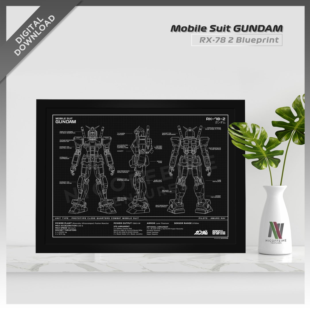 Mobile Suit Gundam RX78 2 Mecha Robot Blueprint Style for Large Poster ...