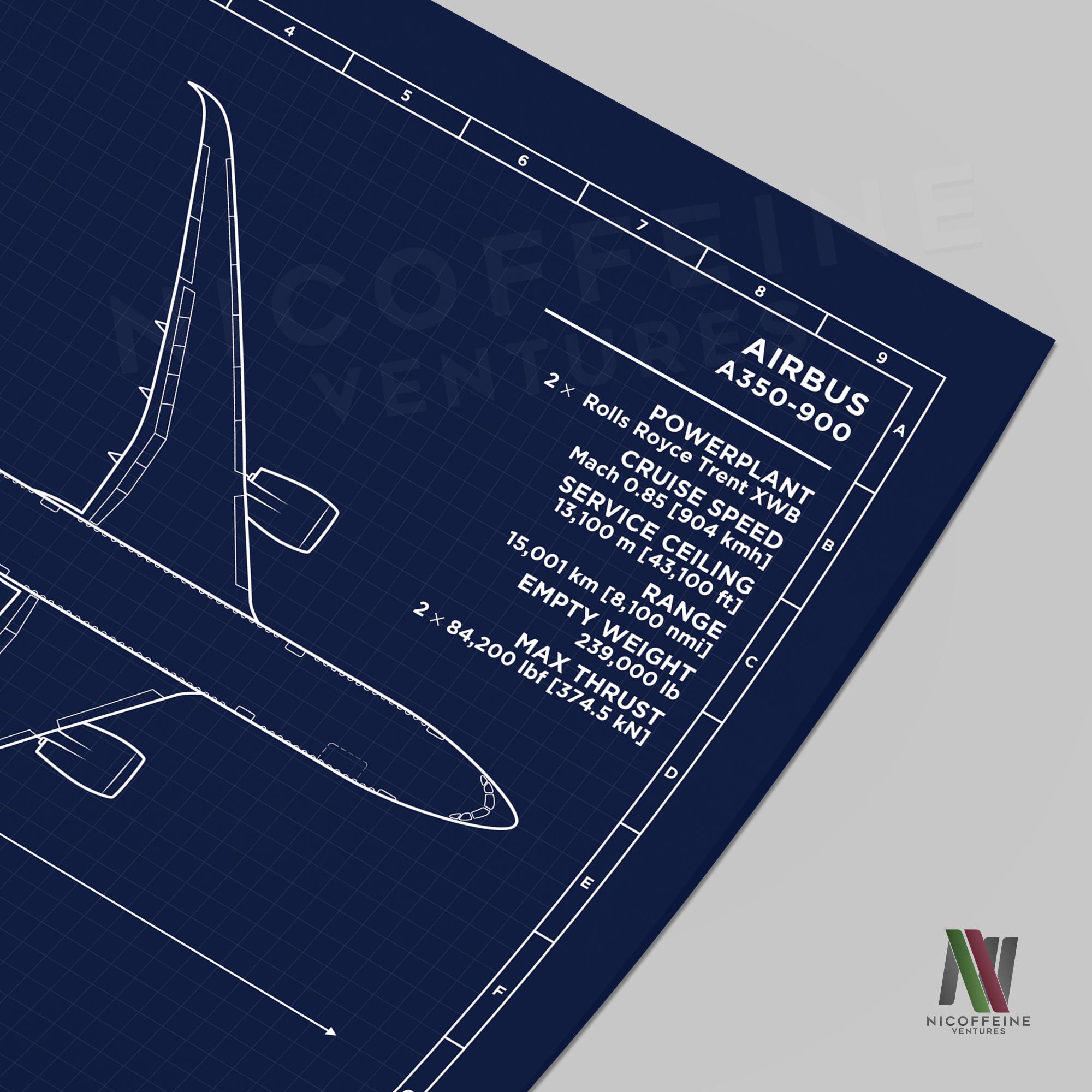 Airbus A350 900 XWB Minimalist Aircraft / Aeroplane Blueprint Style for ...