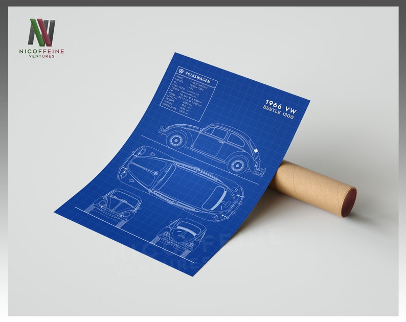NEW VW Volkswagen Beetle Fusca 1300 Minimal Car Blueprint - Etsy