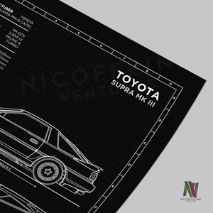 Toyota Supra MKIII MK3 A70 Minimalist Sport Car Blueprint Style for ...