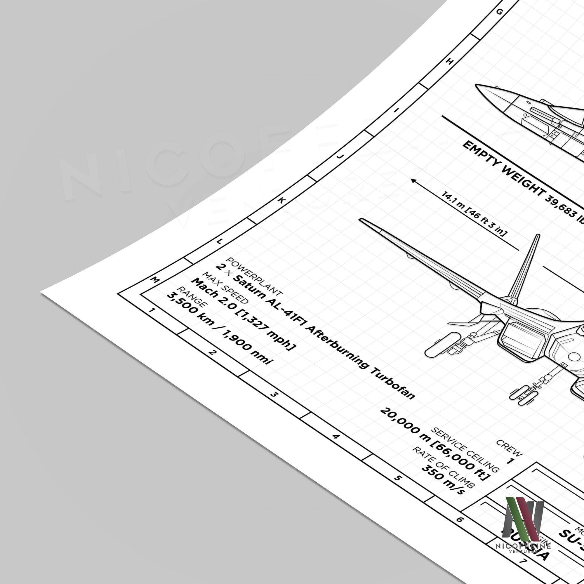 Sukhoi SU-57 Felon PAK FA T50 Aircraft / Flight / Jet Blueprint Style ...