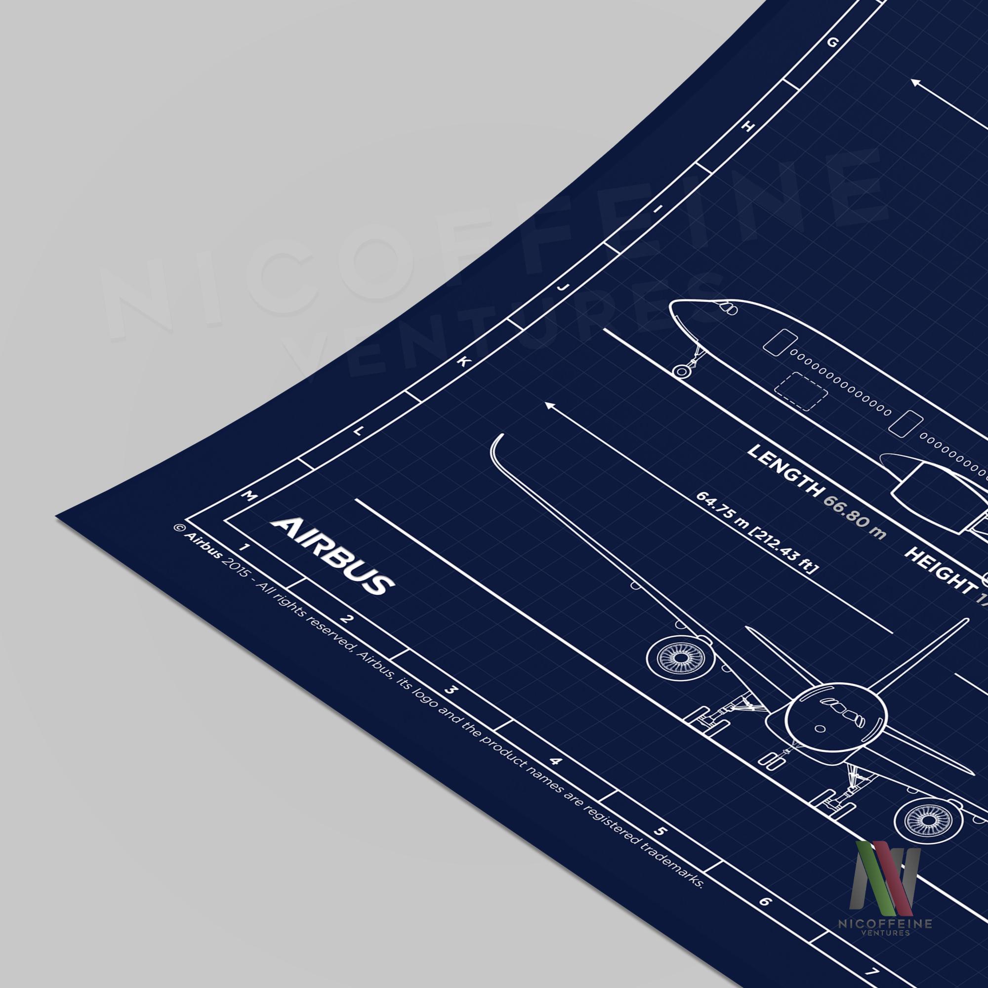 Airbus A350 900 XWB Minimalist Aircraft / Aeroplane Blueprint Style for ...