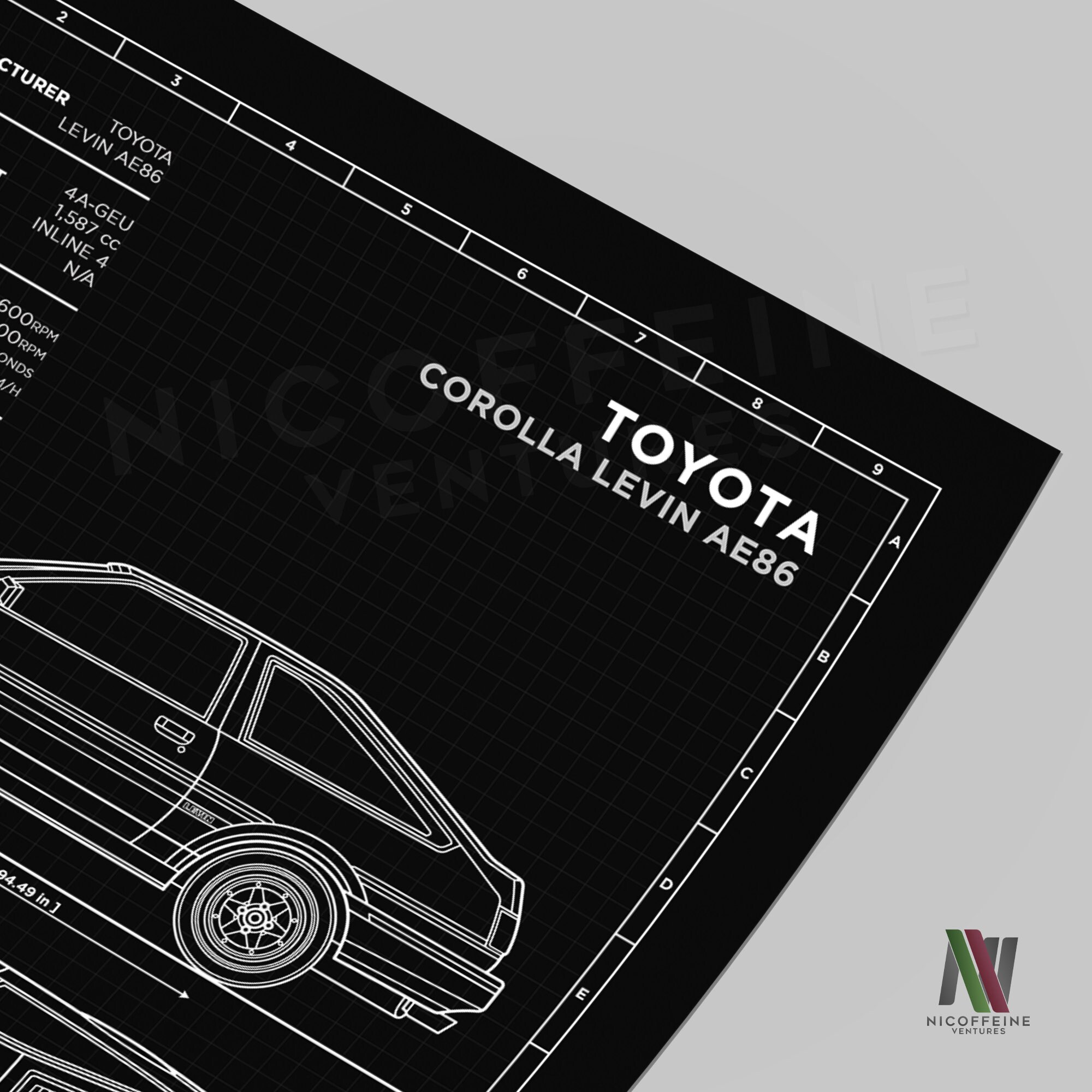 Toyota Corolla Levin AE86 Minimalist Blueprint Style for Large Poster ...