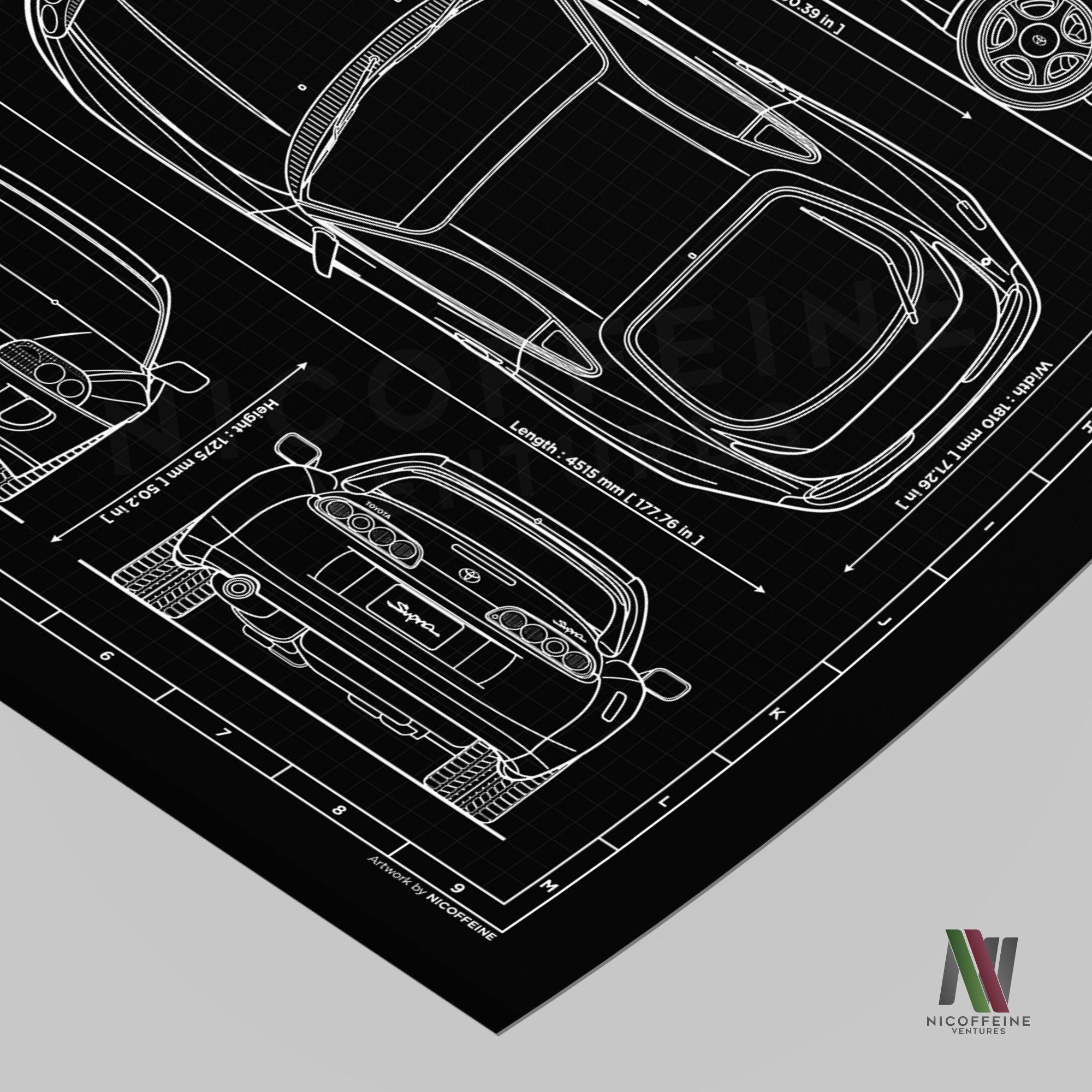 Toyota Supra MKIV MK4 A80 Minimalist Sport Car Blueprint Style for ...