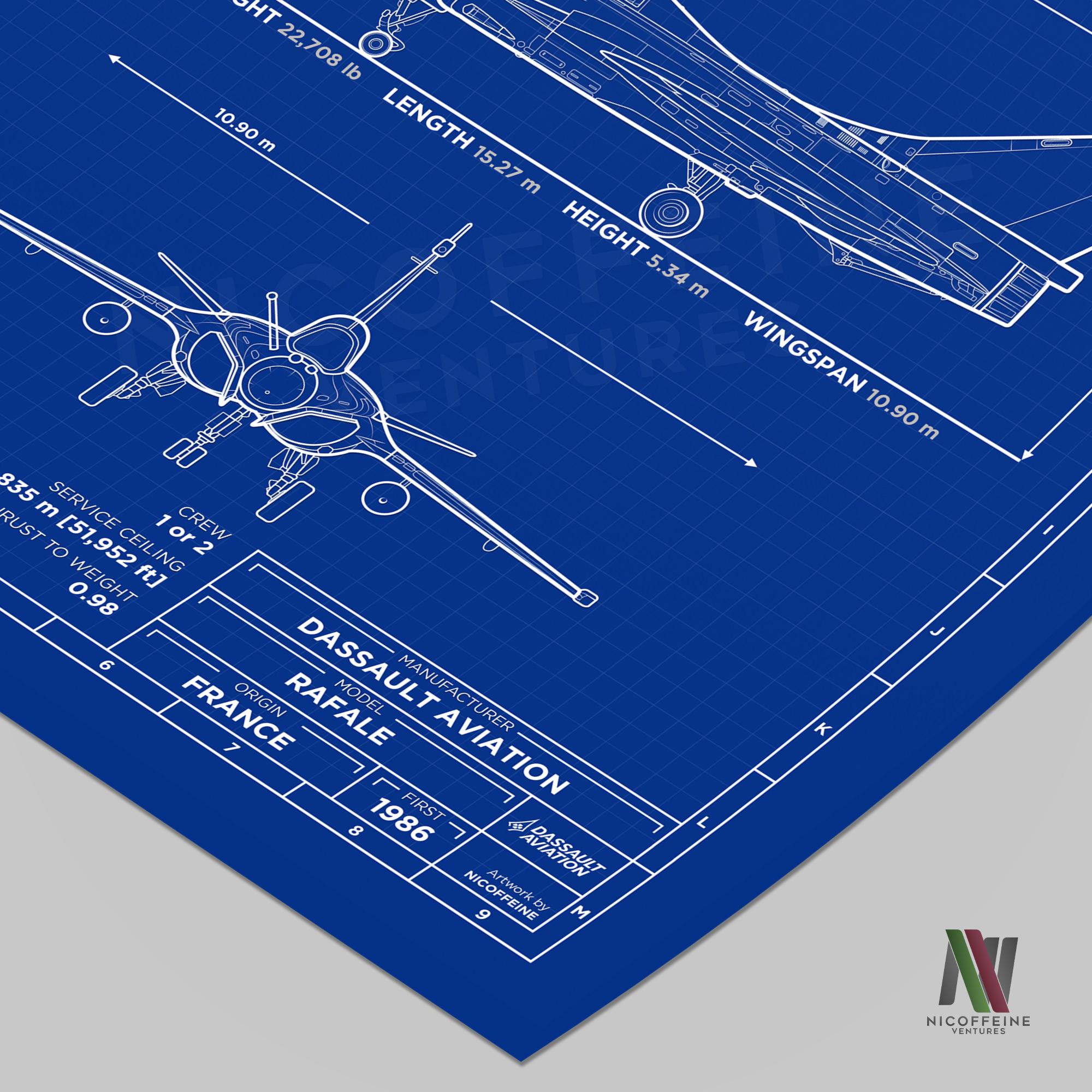 Dassault Rafale Multirole Fighter Jet Minimal Aircraft Blueprint Style ...