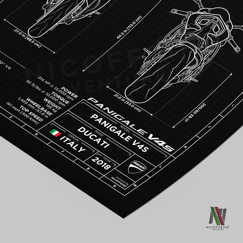 Ducati Panigale V4S Minimalist Superbike SBK Blueprint Style for Large ...