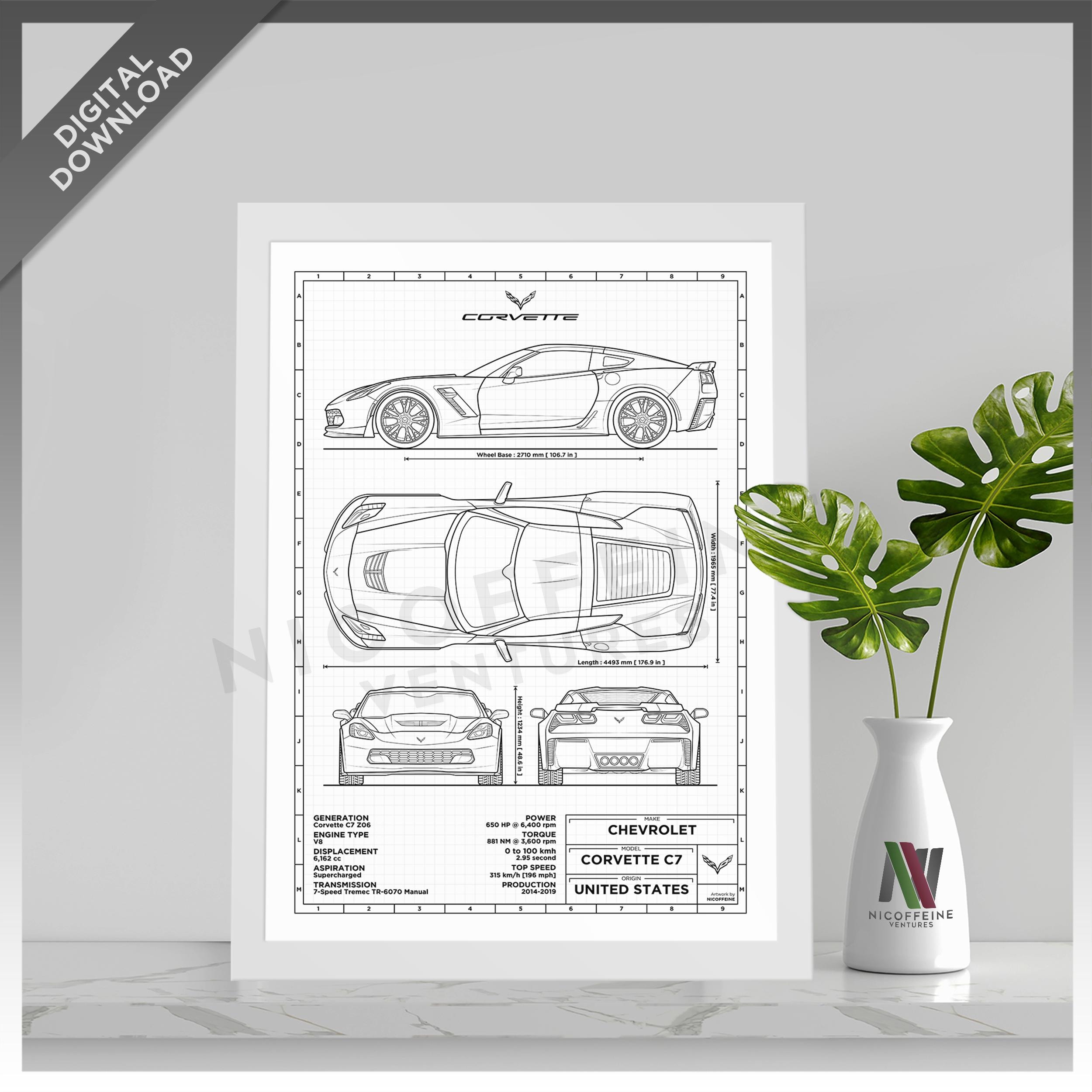 Chevrolet Corvette C7 Z06 White Background Minimalist Sport Car ...
