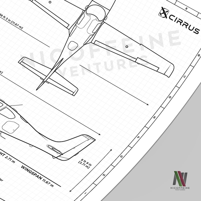 Cirrus SR22 Civil Utility Minimalist Aircraft / Aeroplane Blueprint ...