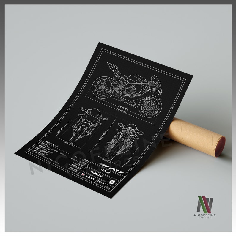 Yamaha YZF R1 Minimalist Superbike SBK Blueprint Style for Large Poster ...