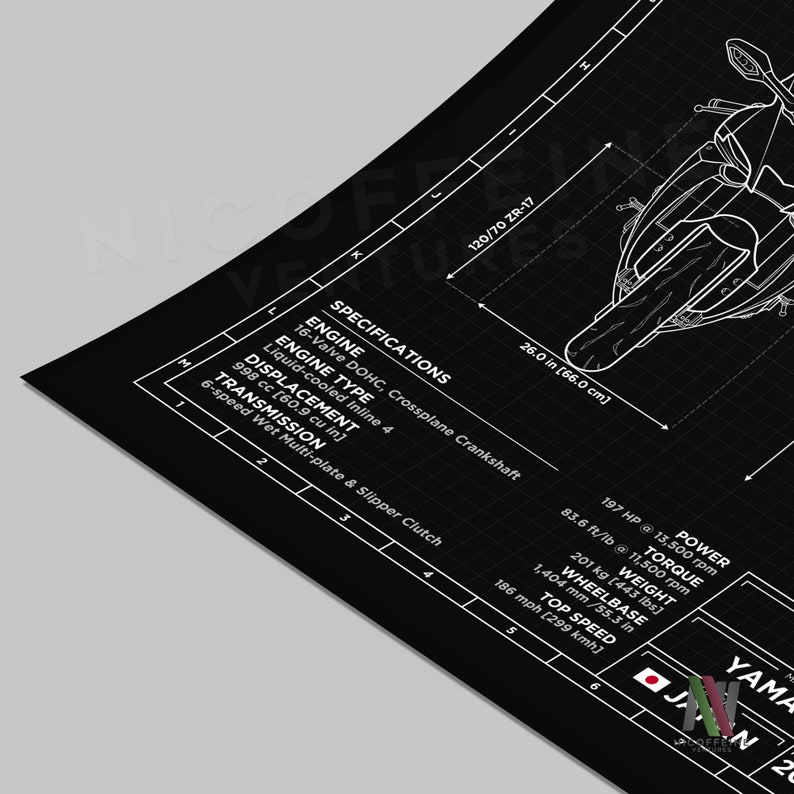 Yamaha YZF R1 Minimalist Superbike SBK Blueprint Style for Large Poster ...
