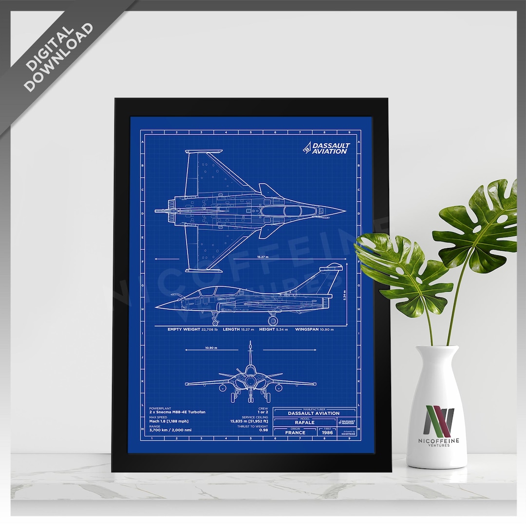 Dassault Rafale Multirole Fighter Jet Minimal Aircraft Blueprint Style ...