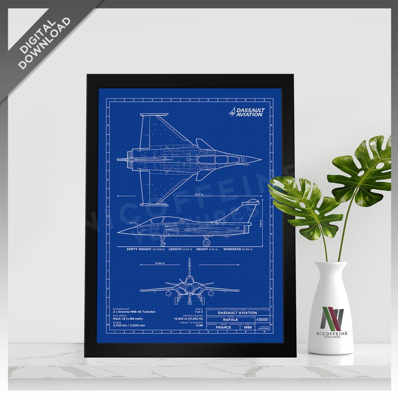 Dassault Rafale Multirole Fighter Jet Minimal Aircraft Blueprint Style ...