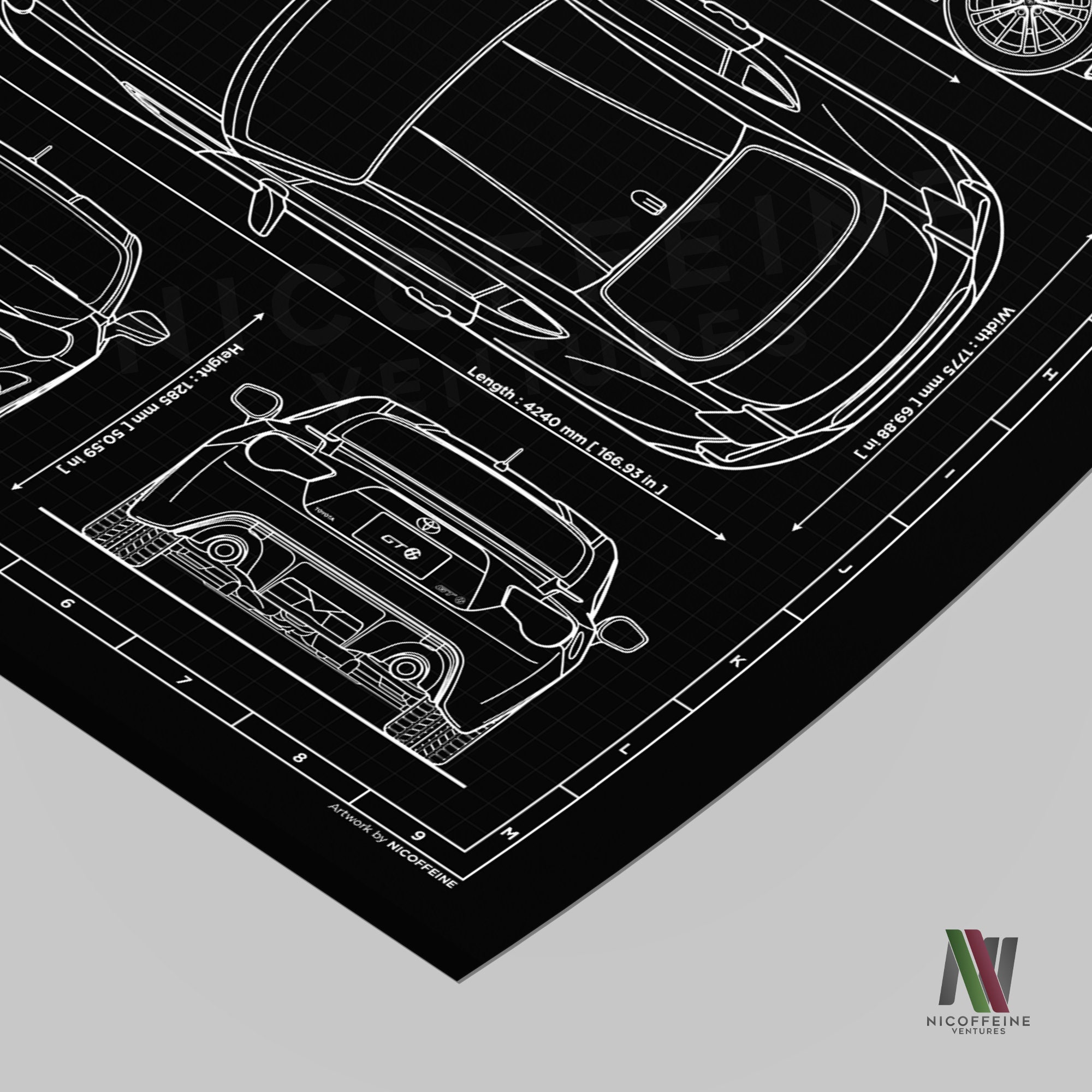 Toyota GT86 ZN6 Minimalist Sport Car Blueprint Style for Large Poster ...