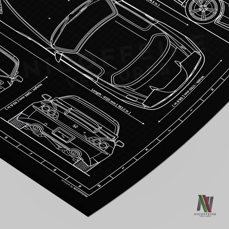 Honda S2000 AP2 Minimalist Sport Car Blueprint Style for Large Poster ...