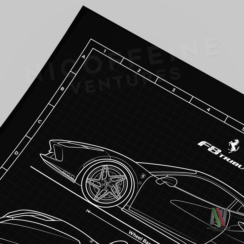Ferrari F8 Tributo Minimalist Super Car Blueprint Style for Large ...