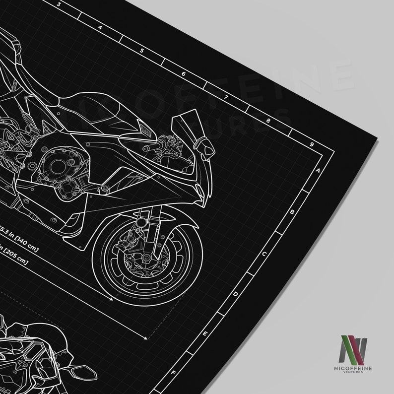 Yamaha YZF R1 Minimalist Superbike SBK Blueprint Style for Large Poster ...