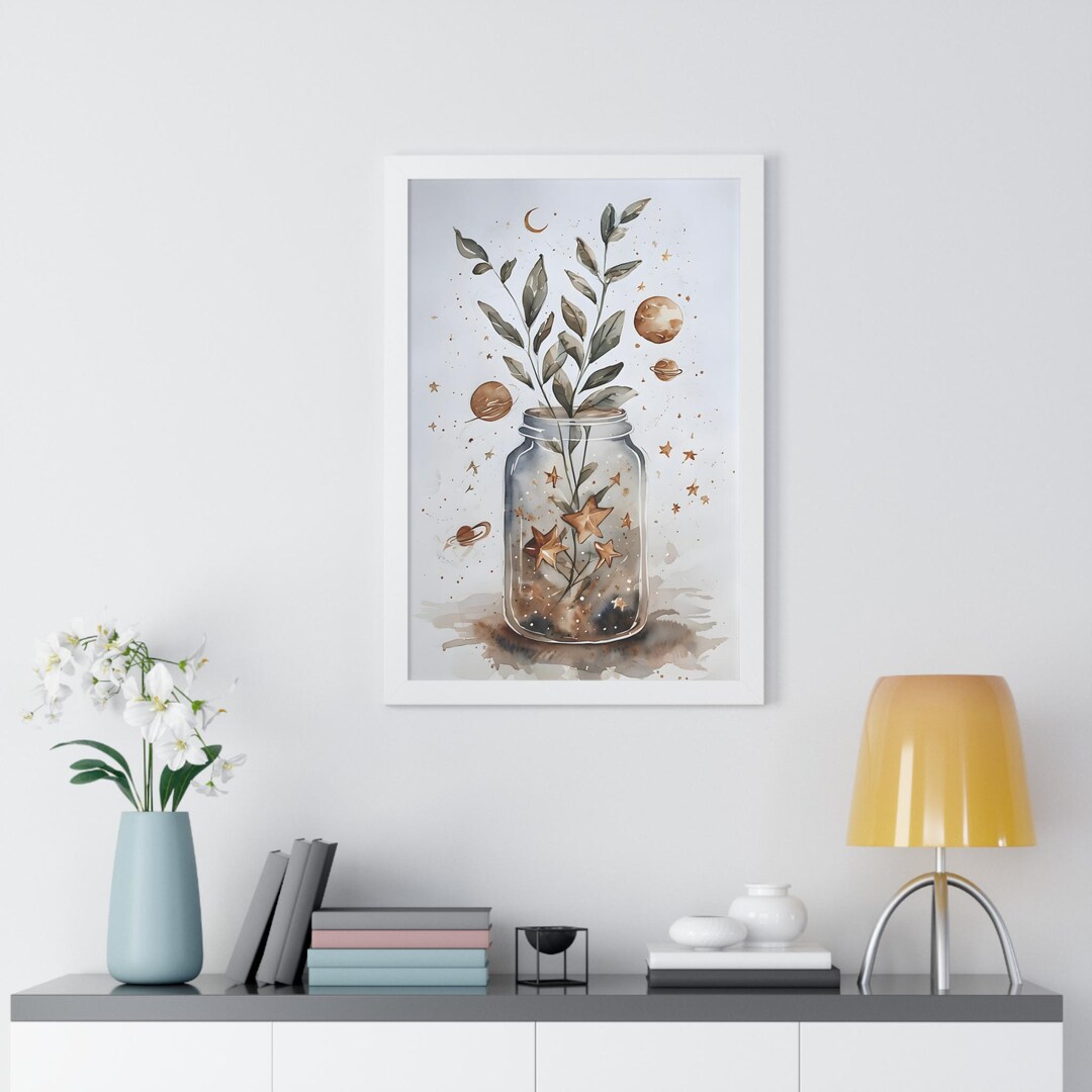 Whimsical Framed Vertical Poster - Magical Starry Jar Art, Home Decor ...
