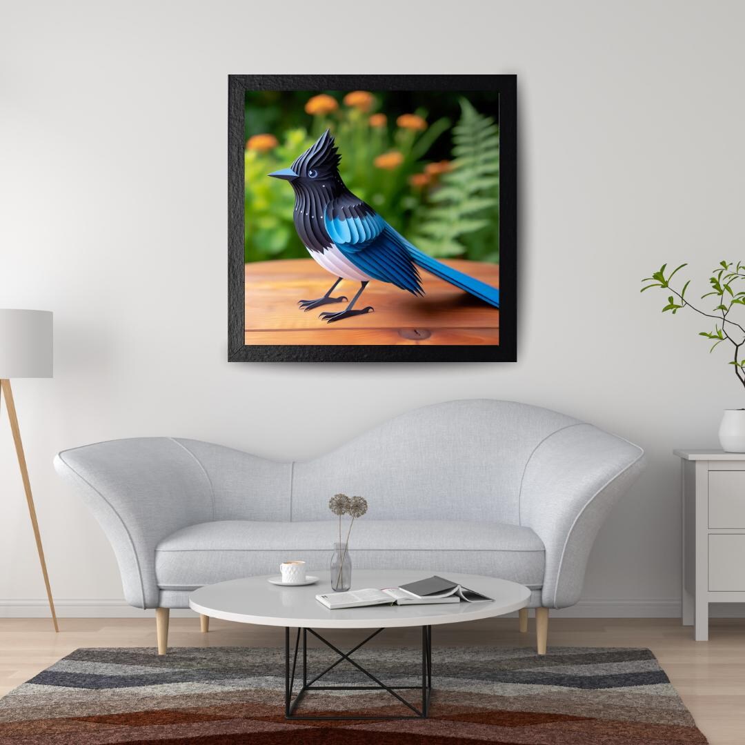 Framed Poster, Blue Jay Papercraft Art, Wall Decor Print, Bird Lover ...