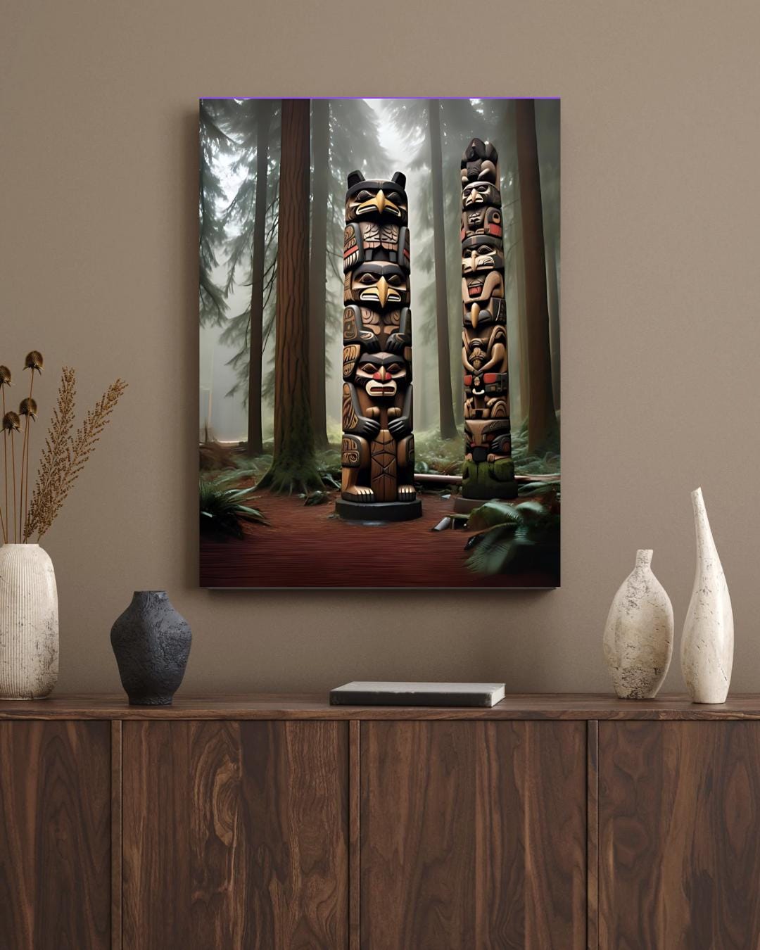Indigenous Totems Framed Vertical Poster Art Print, Indigenous Artwork ...