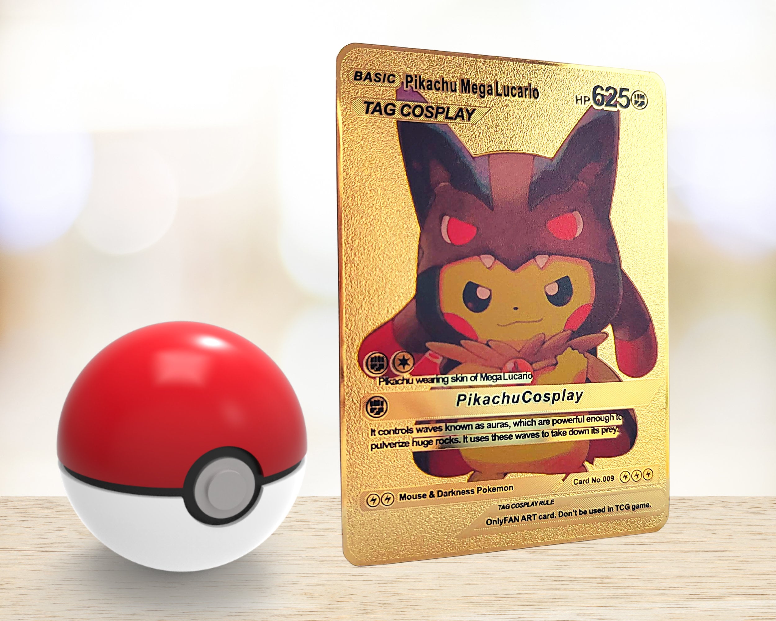 Pikachu Cosplay Mega Lucario Pokemon Gold Metal Card - Etsy