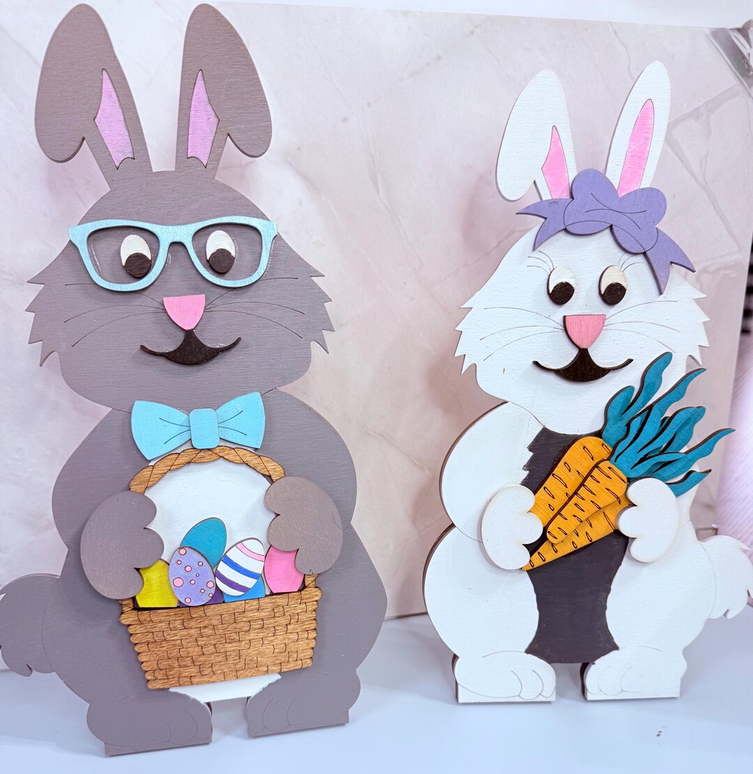 Set of 2 Easter Bunny Shelf Sitters – Spring Decor, Rustic Bunny ...