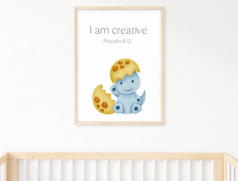 Dinosaur Bible Affirmations Wall Art Set of 6 Christian Dino Decor Baby ...