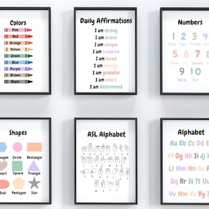Montessori Educational Kids Learning Posters, Set of 6, ASL Sign ...