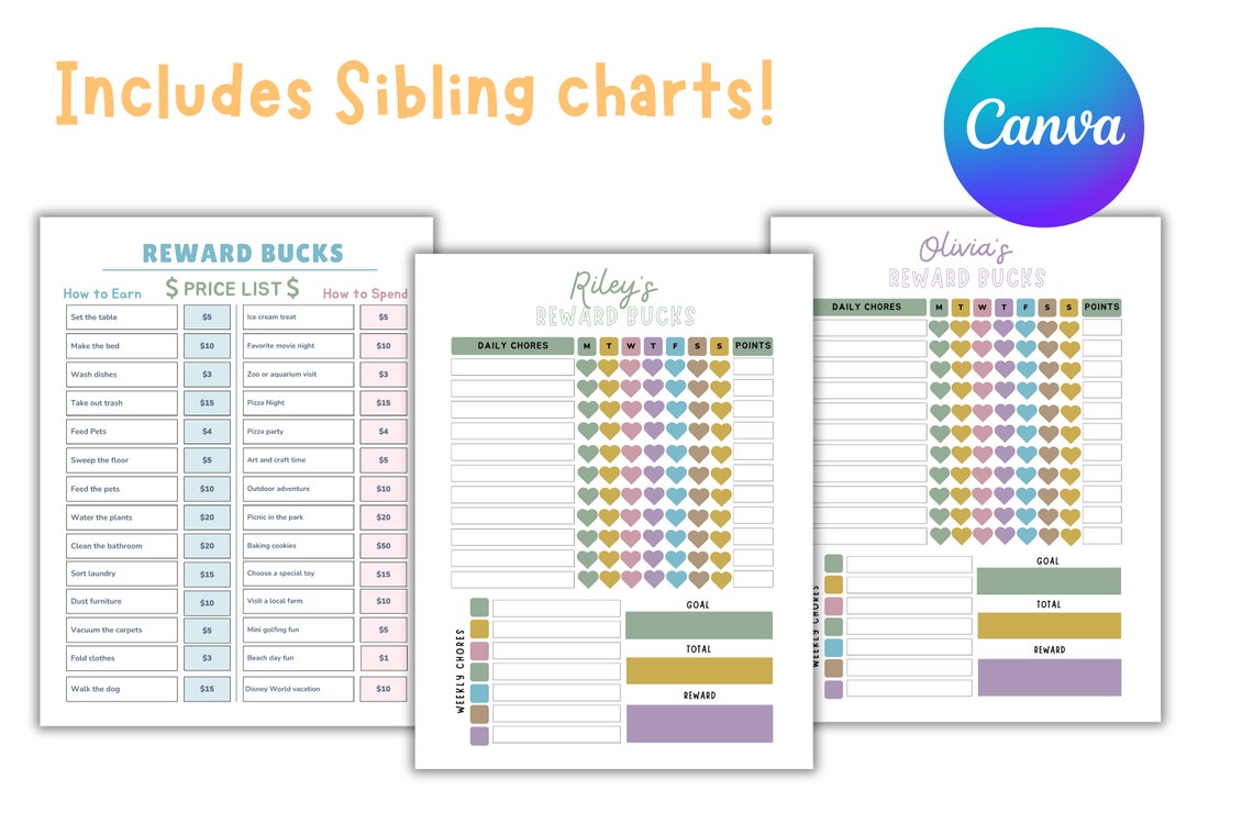 Editable Reward Bucks Chart Bundle, Printable Play Money, Visual Chore ...