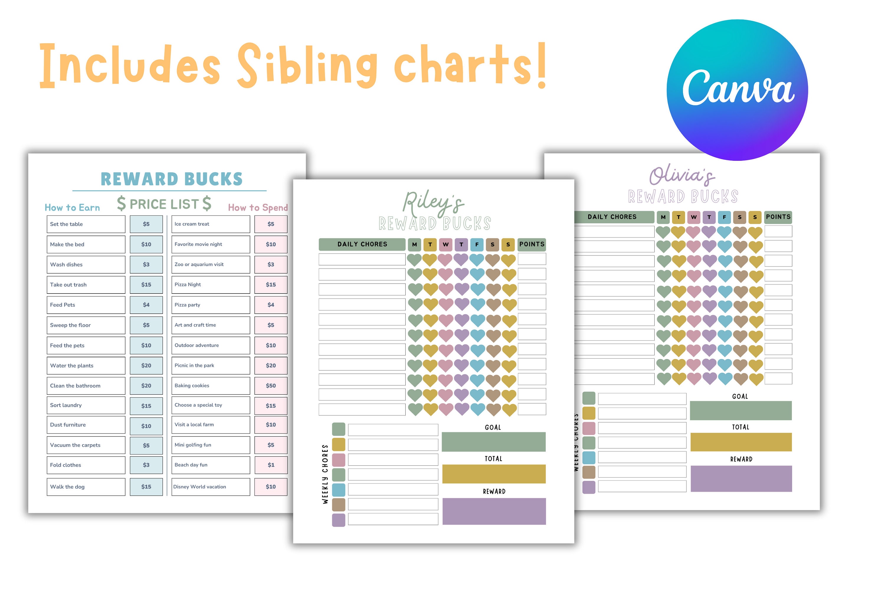 Editable Reward Bucks Chart Bundle, Printable Play Money, Visual Chore ...