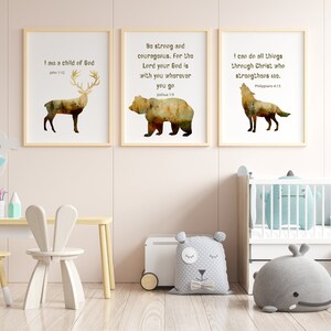Woodland Animal Nursery Bible Verse Wall Art Set of 3, Boys Forest ...