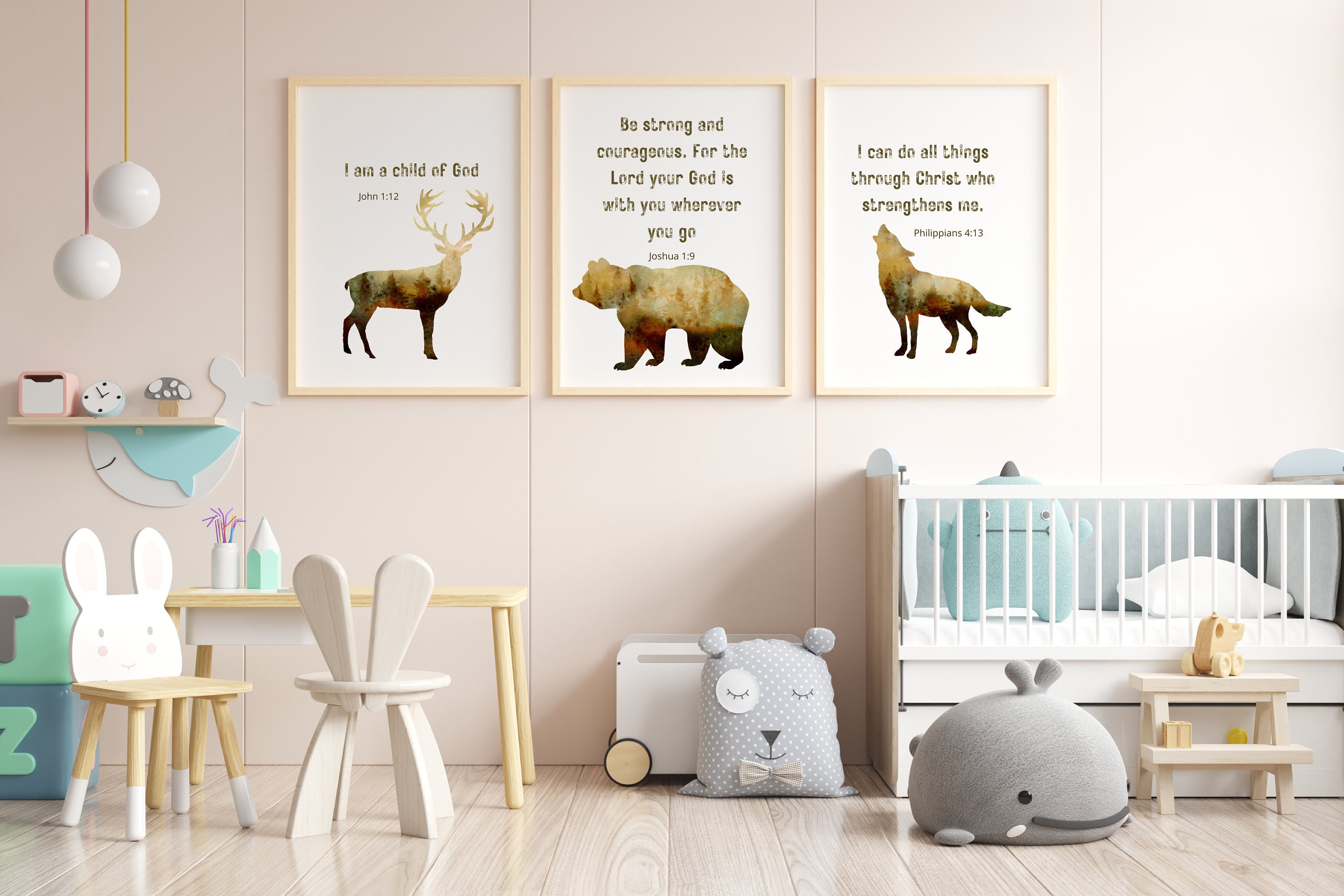 Woodland Animal Nursery Bible Verse Wall Art Set of 3, Boys Forest ...