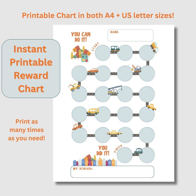 Printable Reward Chart, Construction Reward Chart, Potty Training Chart ...