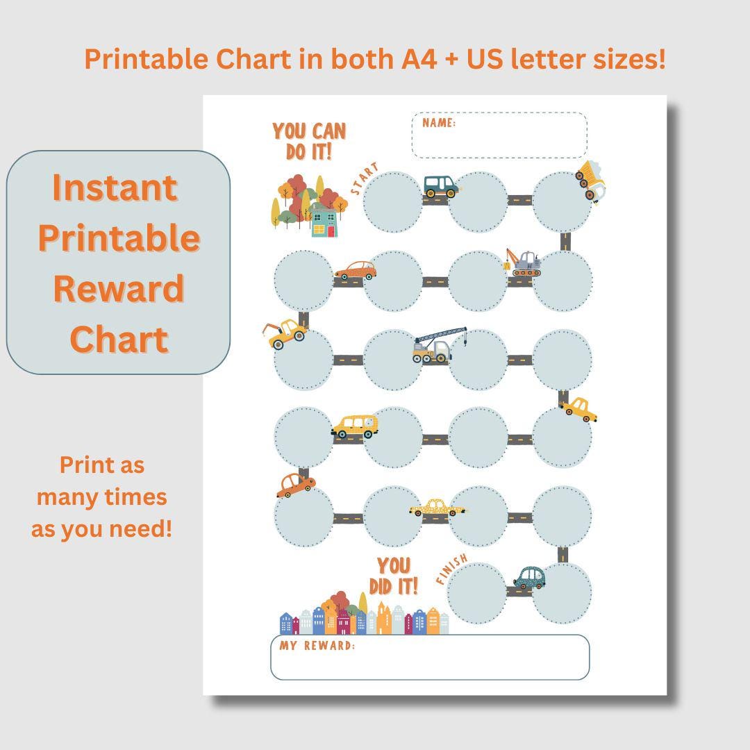 Printable Reward Chart, Construction Reward Chart, Potty Training Chart ...