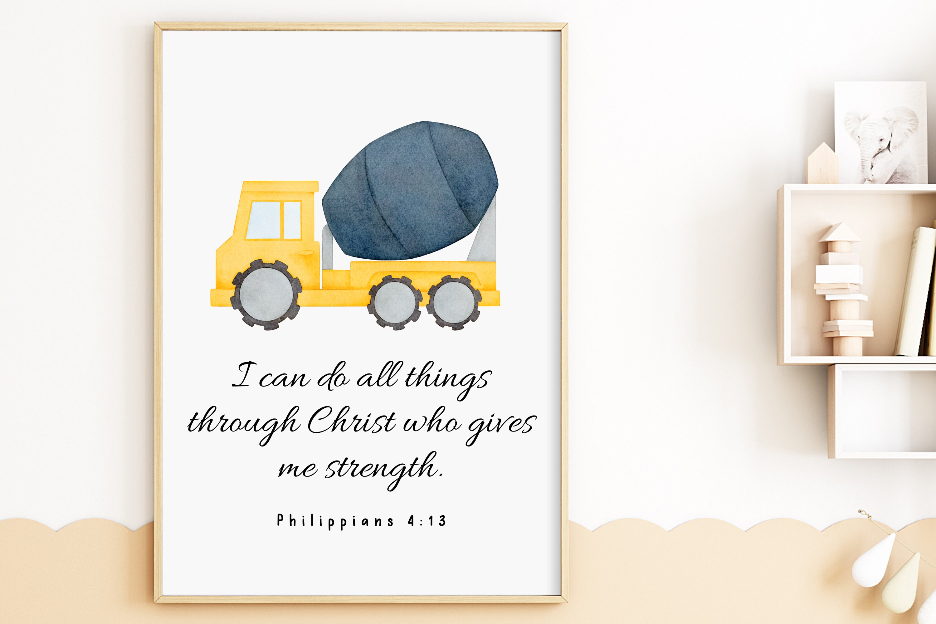 Custom Name Christian Construction Set of 6 Prints, Kids Bible Verse ...