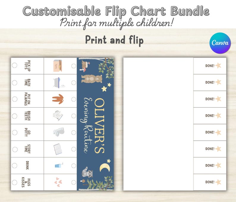 Kids Flip Charts, Visual Kids Routine Chart, Customizable Daily Routine ...