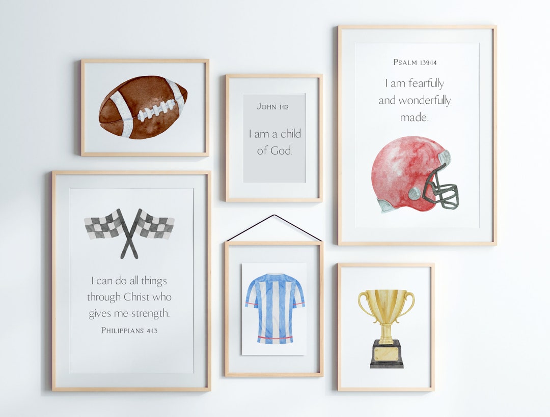 Football Wall Art Bible Verse Prints Set of 6 American Football Prints ...