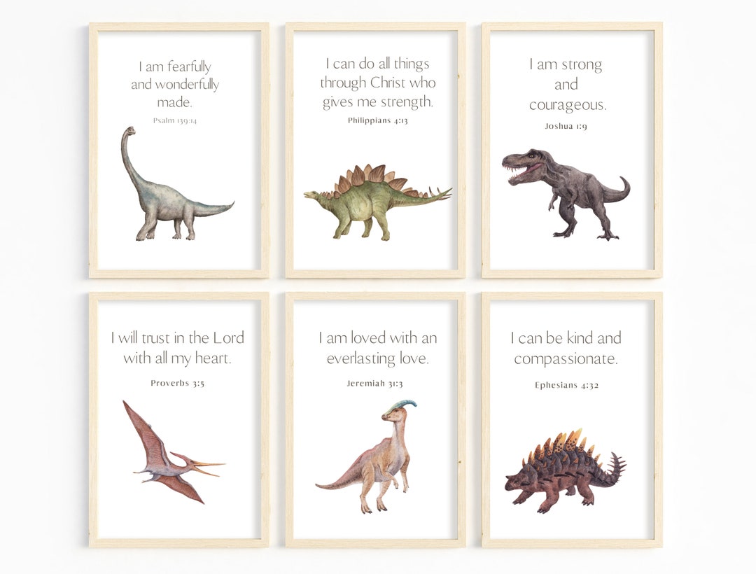 Dinosaur Bible Verse Printable Set of 6 Dinosaur Nursery Decor Dinosaur ...