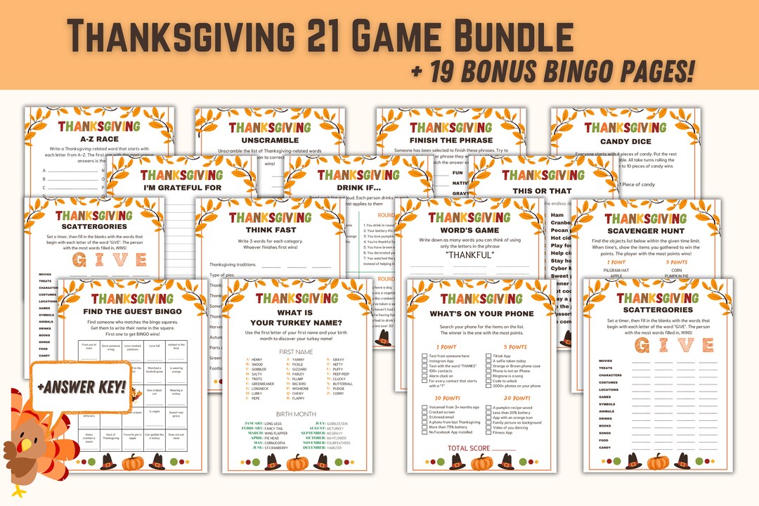 Thanksgiving Printable Games, Thanksgiving Games Bundle, Best ...