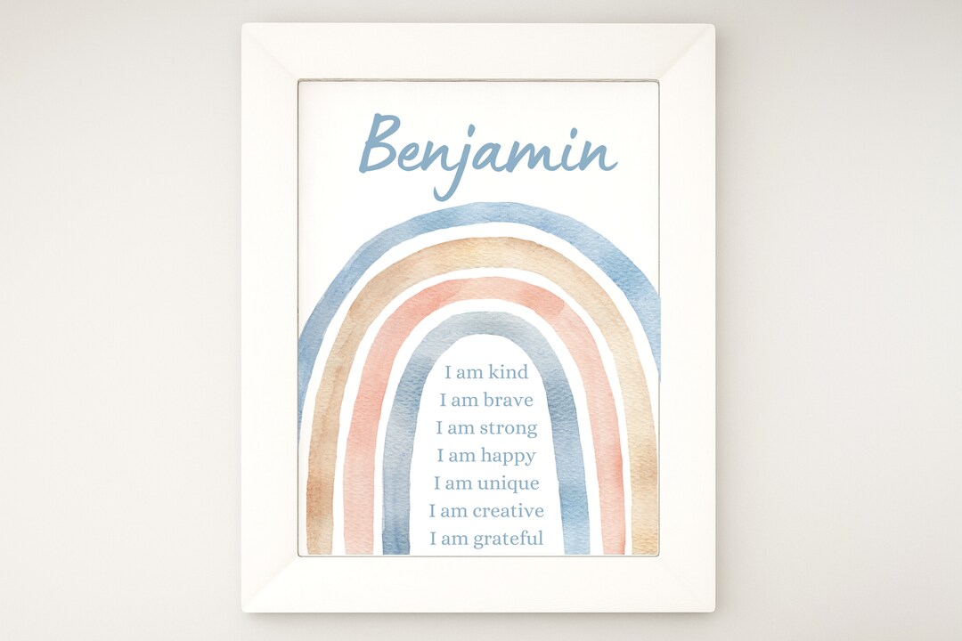 PERSONALIZED Positive Affirmations Boys Wall Art Print, Blue Watercolor ...
