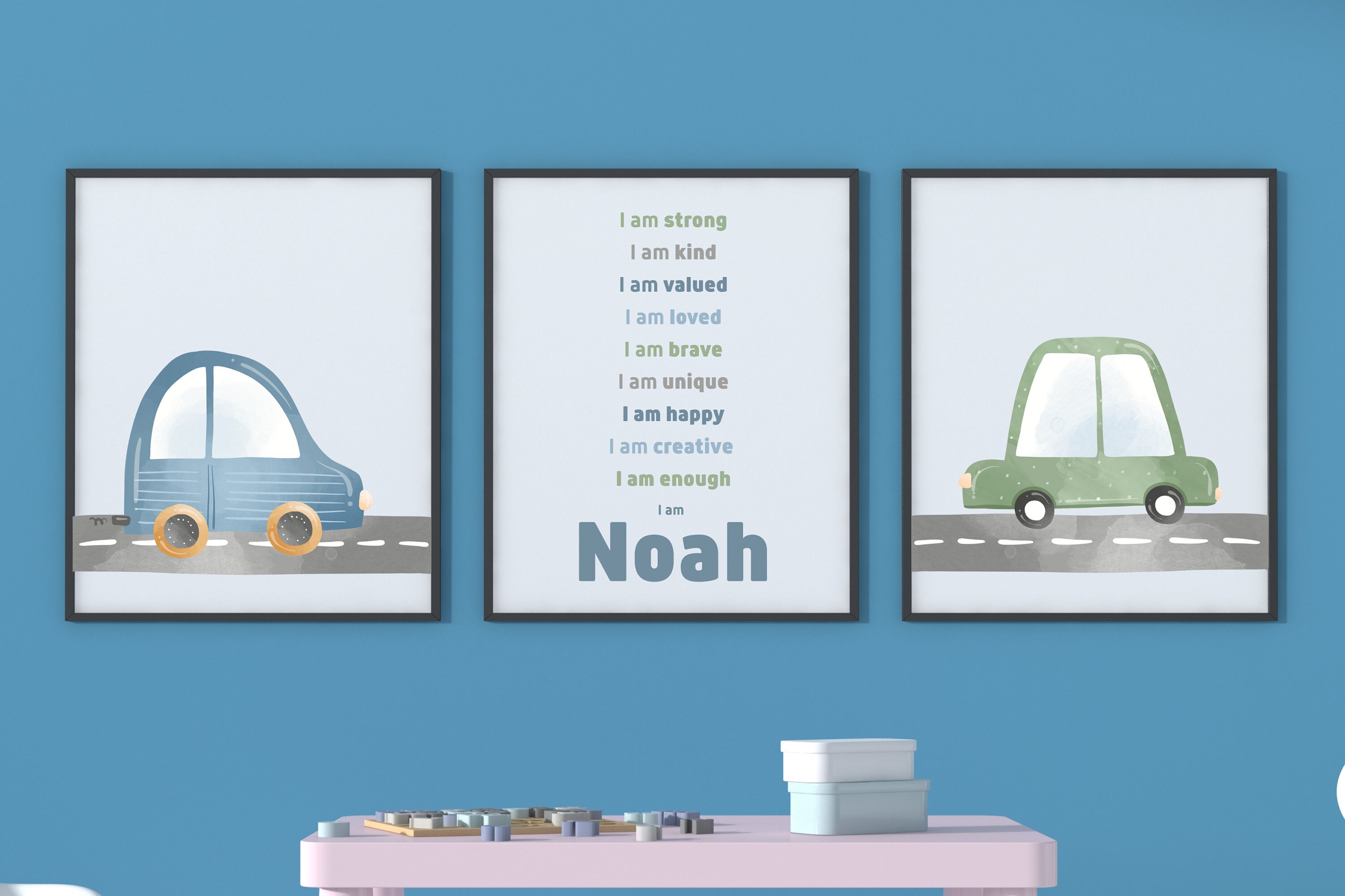 Custom Name Transportation Affirmations Set of 3 Wall Art, Cars on Road ...