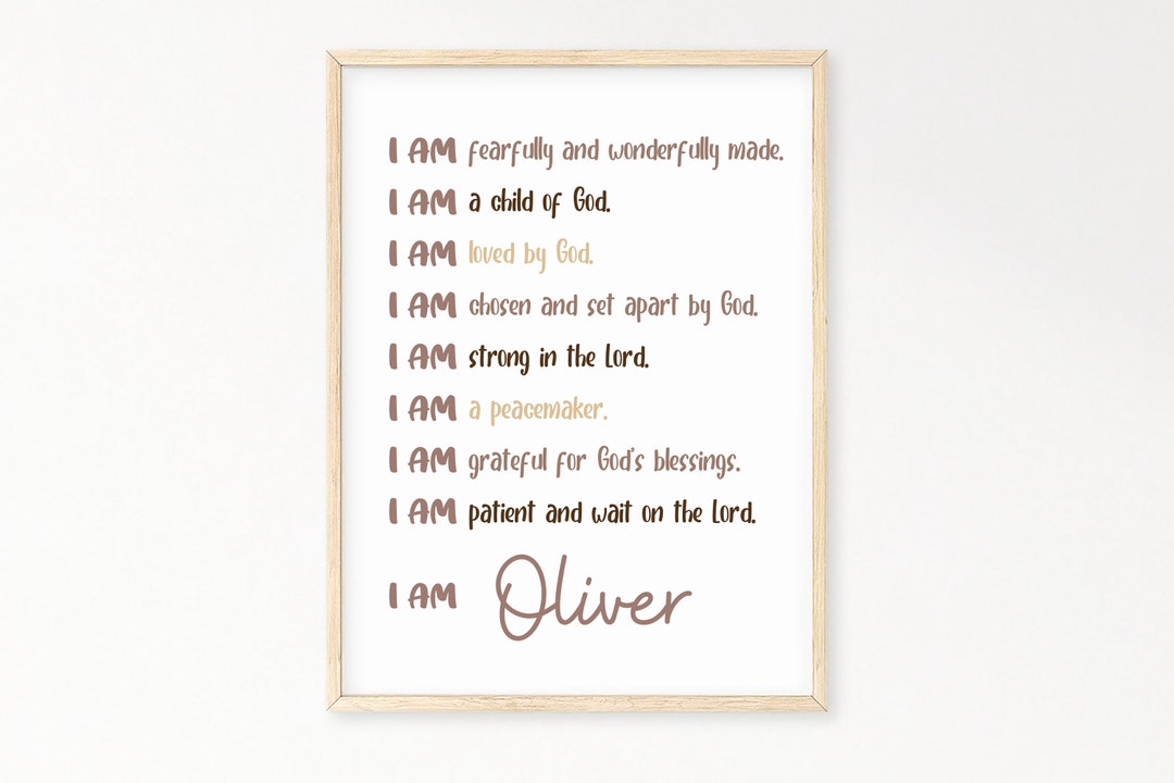 Personalized Bible I Am Poster for Children, Customized Name Print ...