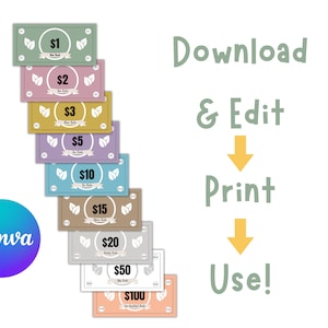 Editable Reward Bucks Chart Bundle, Printable Play Money, Visual Chore ...