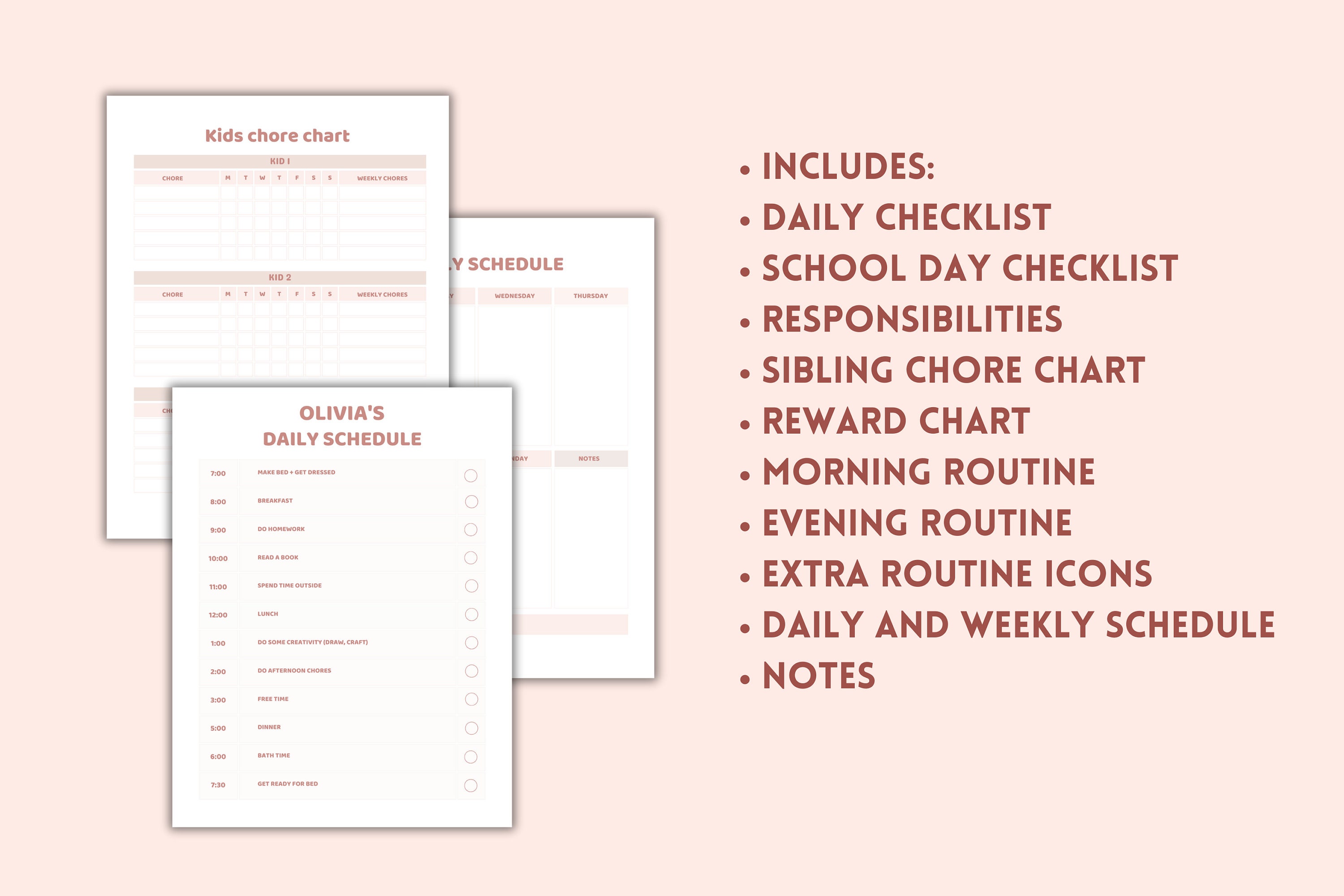 Girls Daily School Checklist Routine, Editable Chore Chart Printable ...