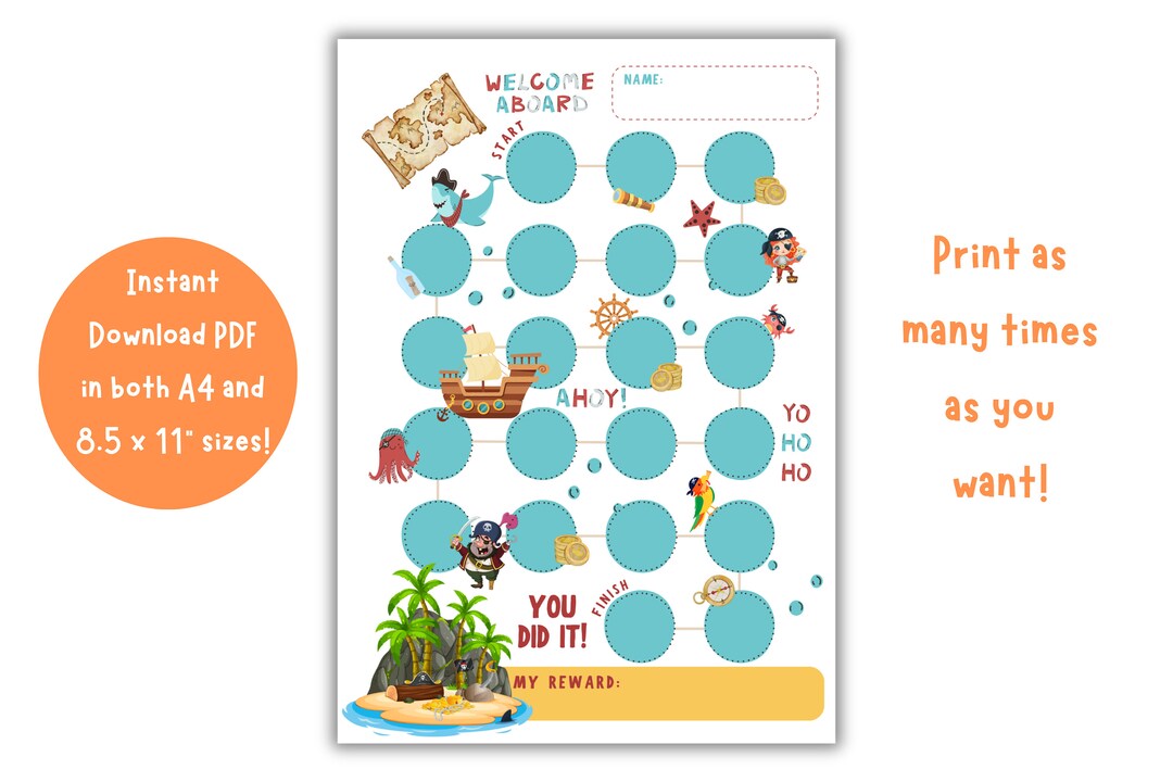 Reward Sticker Chart, Pirate Treasure Kids Potty Training Chart, Potty ...