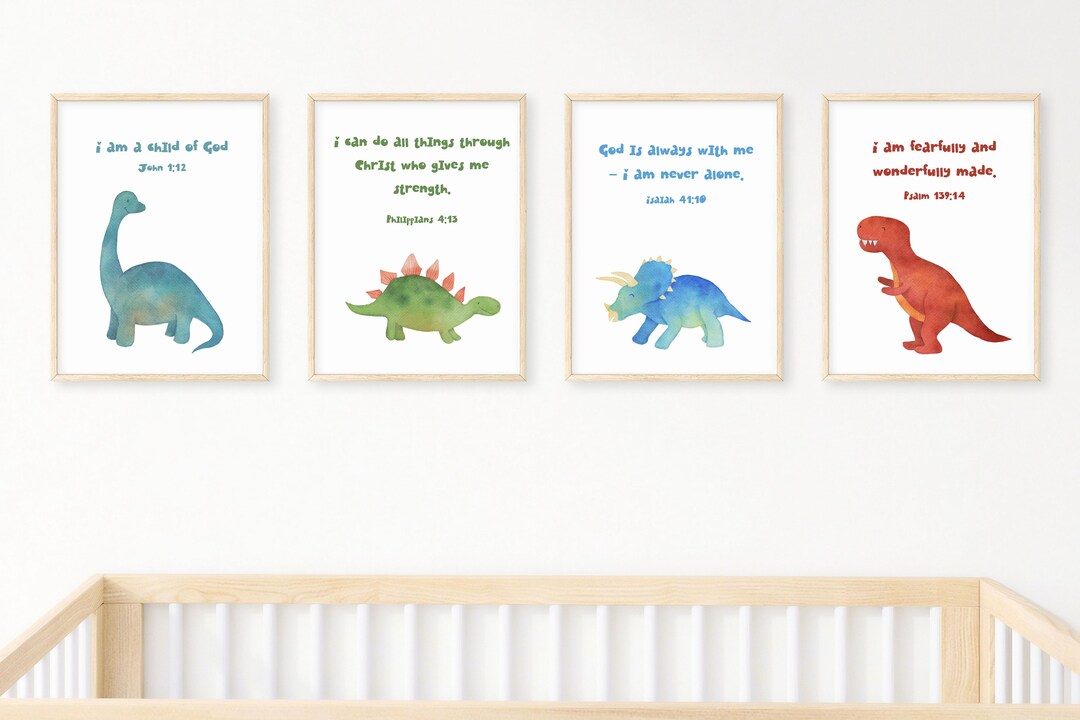 Dino Bible Verse Prints Set of 4 Dinosaur Scripture Printable Posters ...