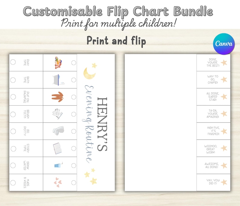 Kids Flip Chart Editable Routine Printable, Morning Chore Evening Flip ...