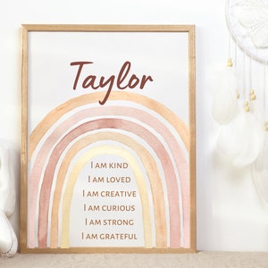 Personalized Positive Affirmations Poster for Kids Girls Motivational ...