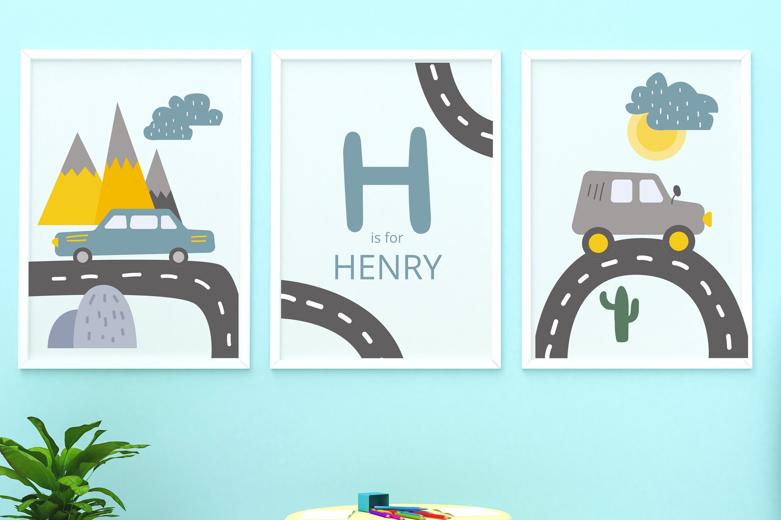 Personalized Transport Baby Boy Nursery Wall Prints, Customer Road and ...