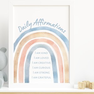 Boys Daily Affirmations Watercolor Blue Rainbow Wall Art Printable ...