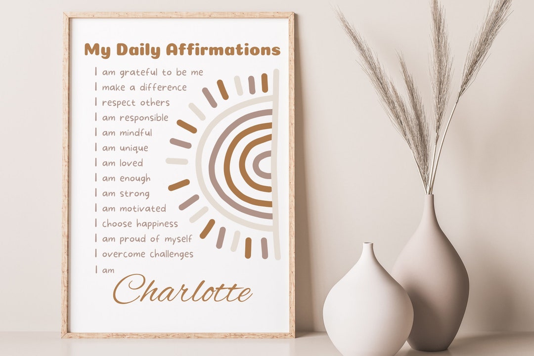 Personalized Boho Affirmation Wall Art, Custom Name Motivational Print ...
